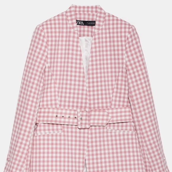 Zara | Jackets & Coats | Zara Gingham Lapelless Belted Blazer Xs | Poshmark